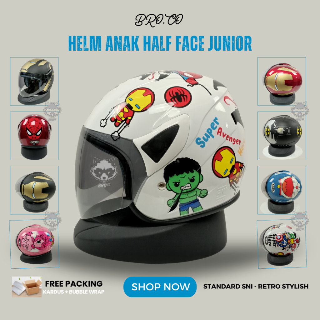 Jual HELM ANAK SNI UNIK KLASIK HALF FACE JUNIOR KARAKTER LUCU SUPERHERO ...