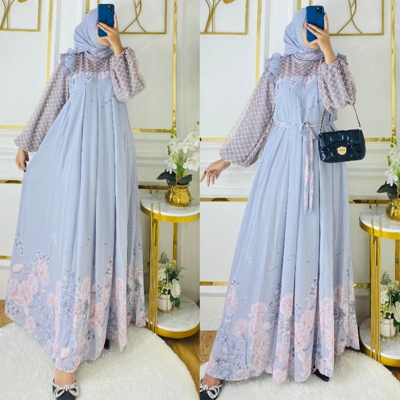 Jual gamis set hijab renda yurra ( hijab plisket ) | Shopee Indonesia