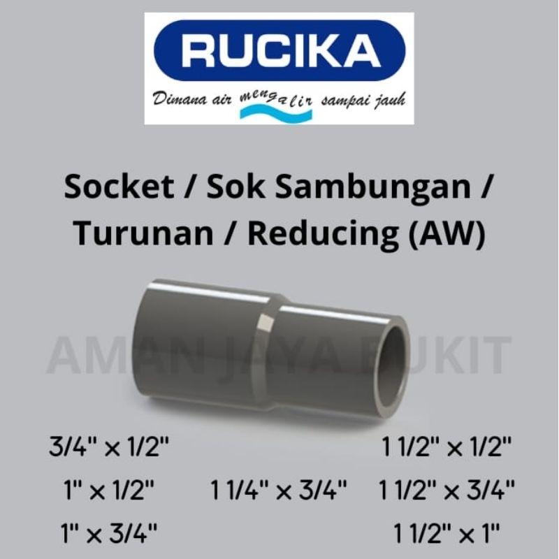Jual Sok Turunan / Vlok Sok / Reducer Socket / Sambungan Fitting Pipa Rucika 1/2, 3/4, 1, 1 1/4 ...