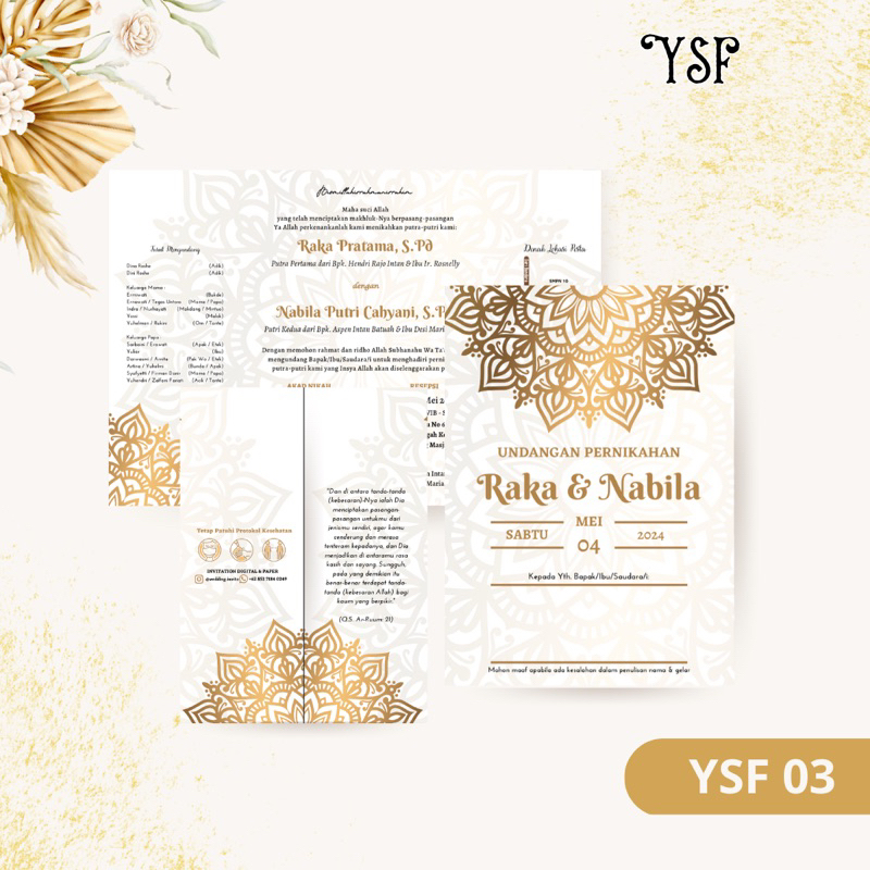 Jual [YSF 03] Cetak Undangan Batik-Gold Lipat 3 Pernikahan Custom ...