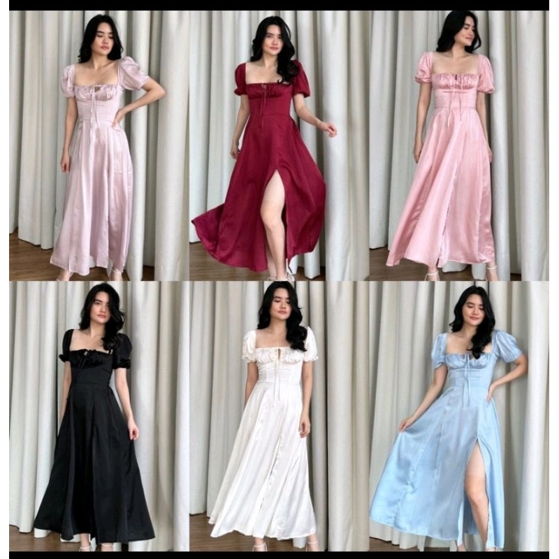 Jual ADELLA DRESS VIRAL 2024 KOREA PUFFY SATIN SILK | Shopee Indonesia