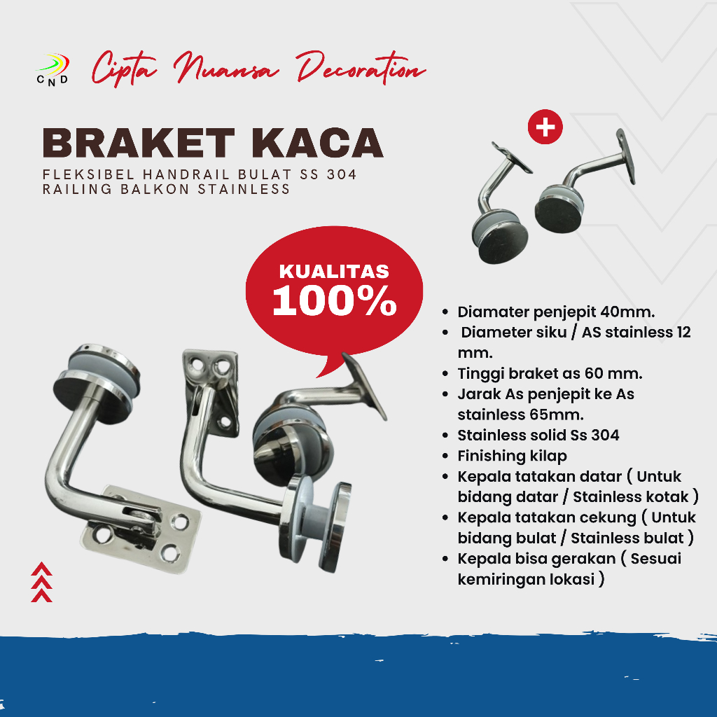 Jual BRACKET KACA STAINLESS STELL 304 / BRACKET KONEKTOR HAND RAILING ...