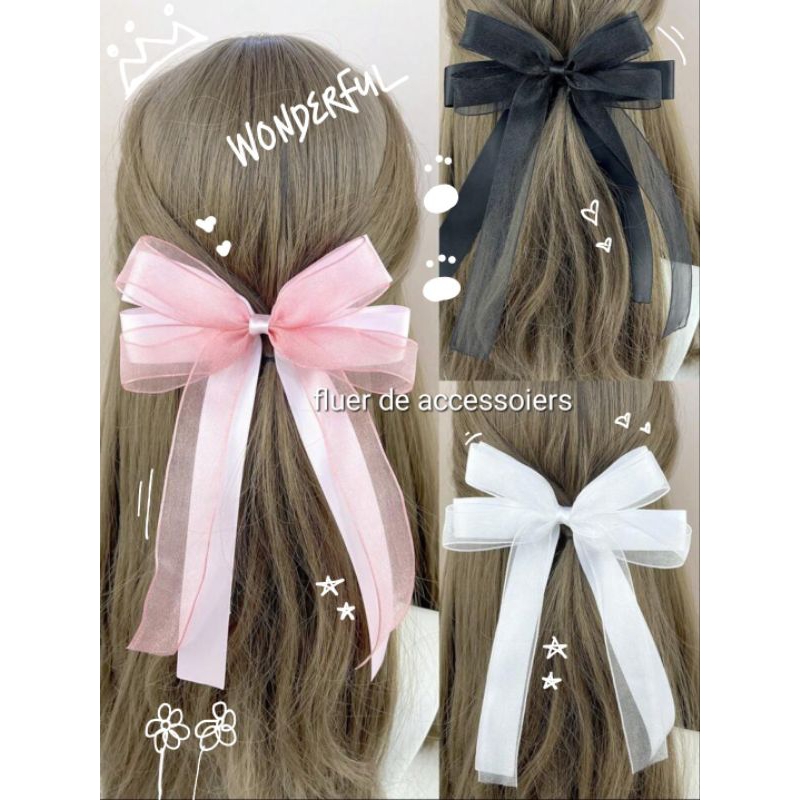 Jual pita jepitan satin organdi // pita rambut satin // hair clip hijab ...