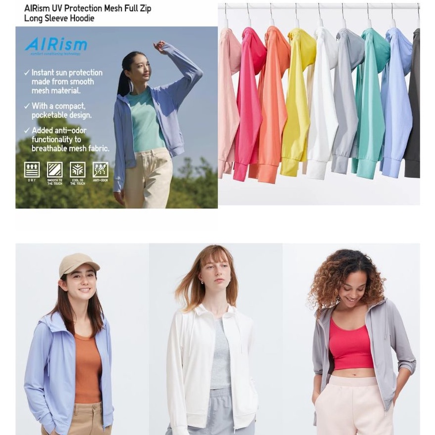 Jual Gaya Tanpa Mahal Uniqlo AIRism Mesh UV Protection Full Zip Hoodie ...