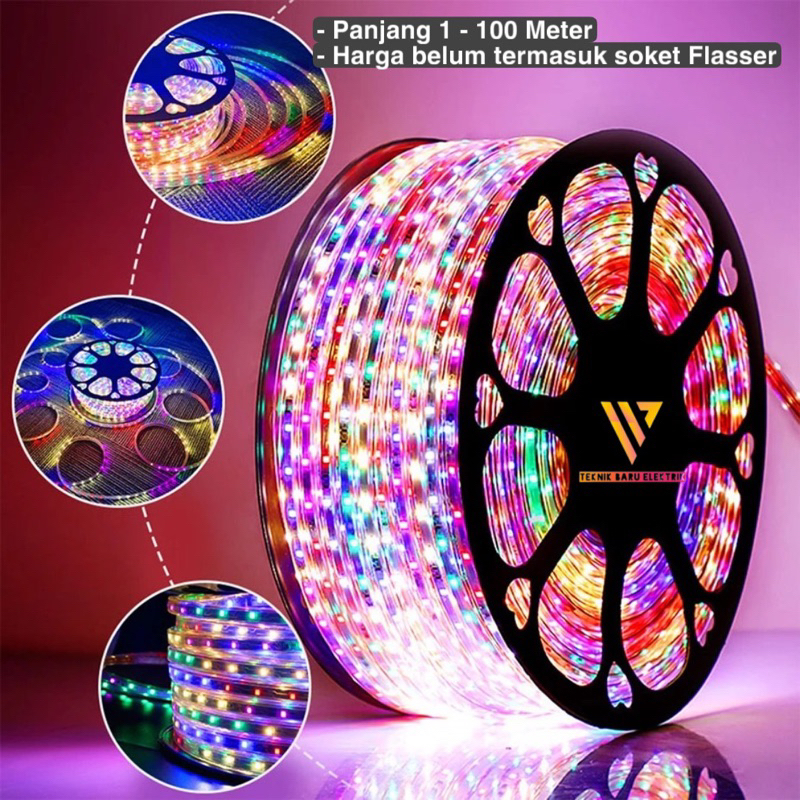 Jual LAMPU LED STRIP AC 220V RGB METERAN 1 - 100M / LED SELANG 2835 ...