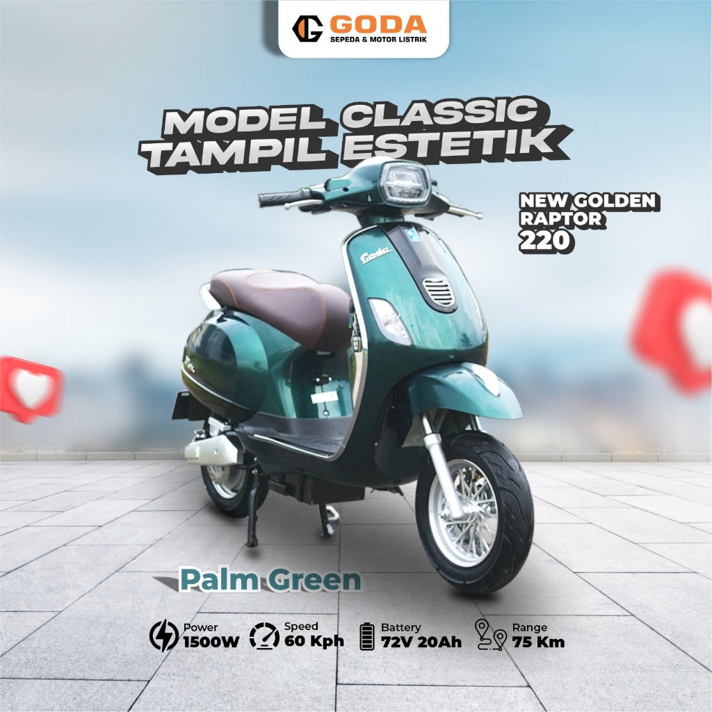 Jual (BONUS POMPA) Motor Listrik Goda Golden Raptor 220 Vespa 72V20Ah ...