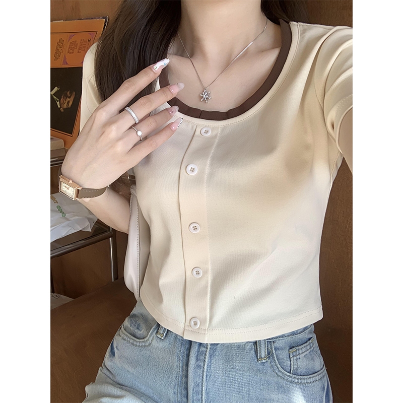 Jual Baju Kaos Wanita Crew Neck | Korea Lengan Pendek Contrasting ...