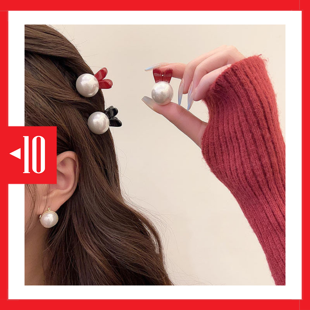 Jual HP-73 jepitan jepit rambut hairpin hair pin black red pearl kpop ...