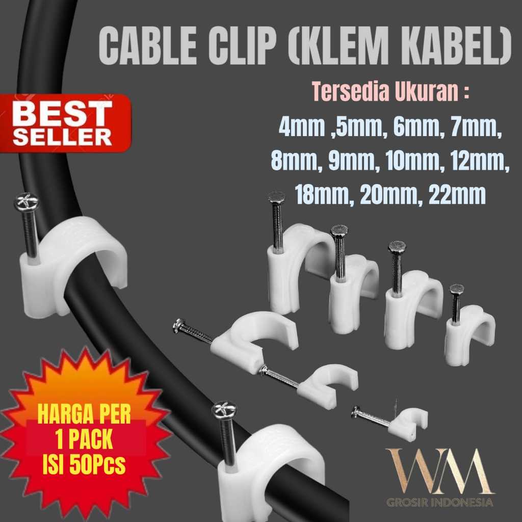 Jual Klem Kabel Paku Beton 1 Pack 50 Pcs Cable Clip Klip Kabel | Shopee ...