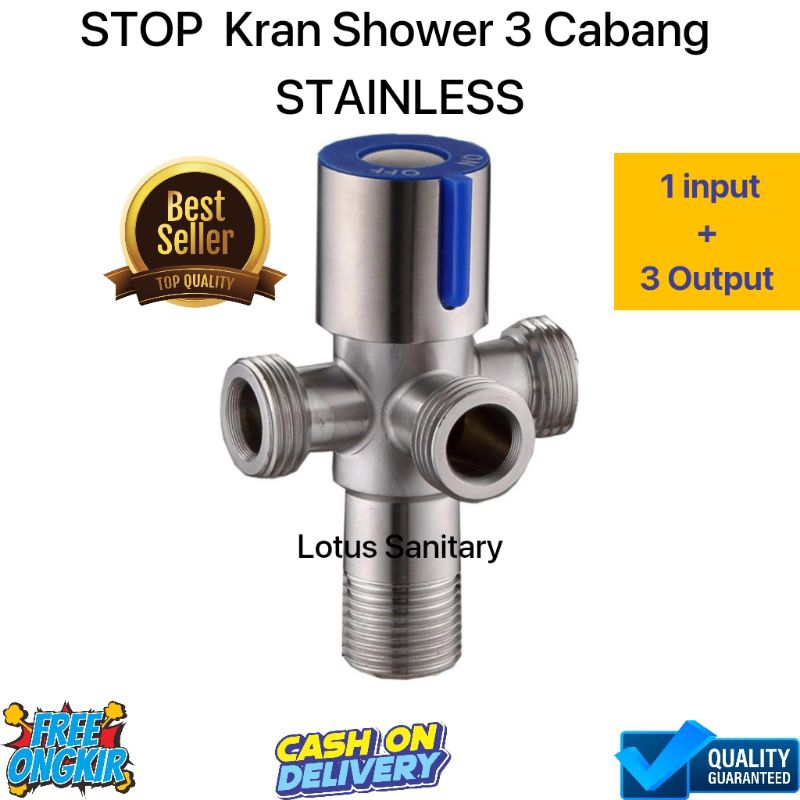 Jual stop kran shower cabang 3 output 1 input ( 4 lubang ) untuk Closet ...