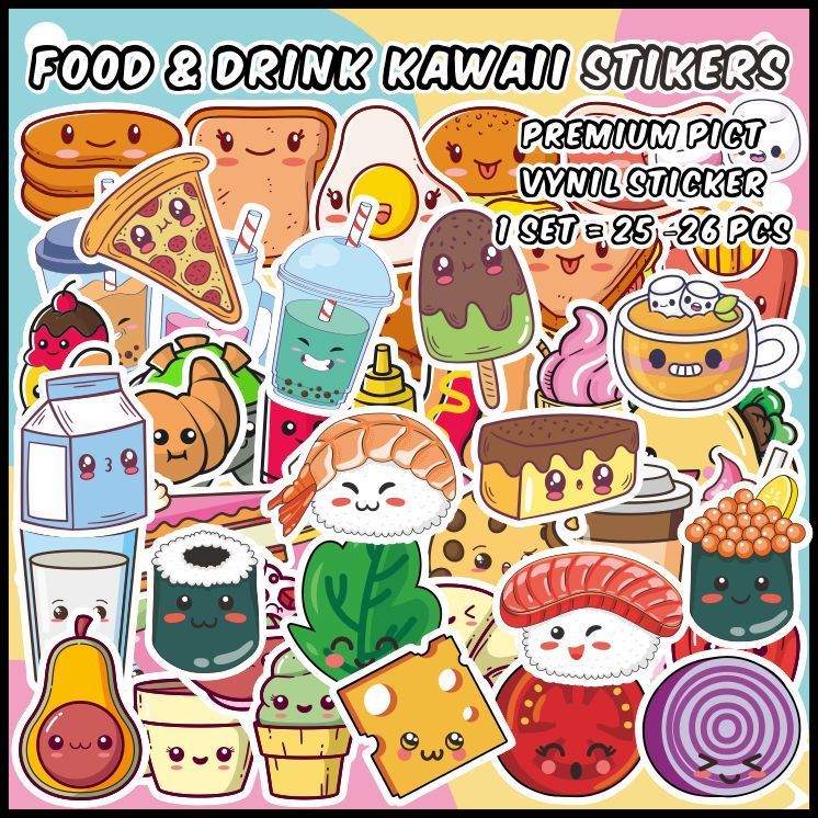 Jual [1 pack] Sticker Makanan & Minuman Lucu (Cute Food & Drink ...