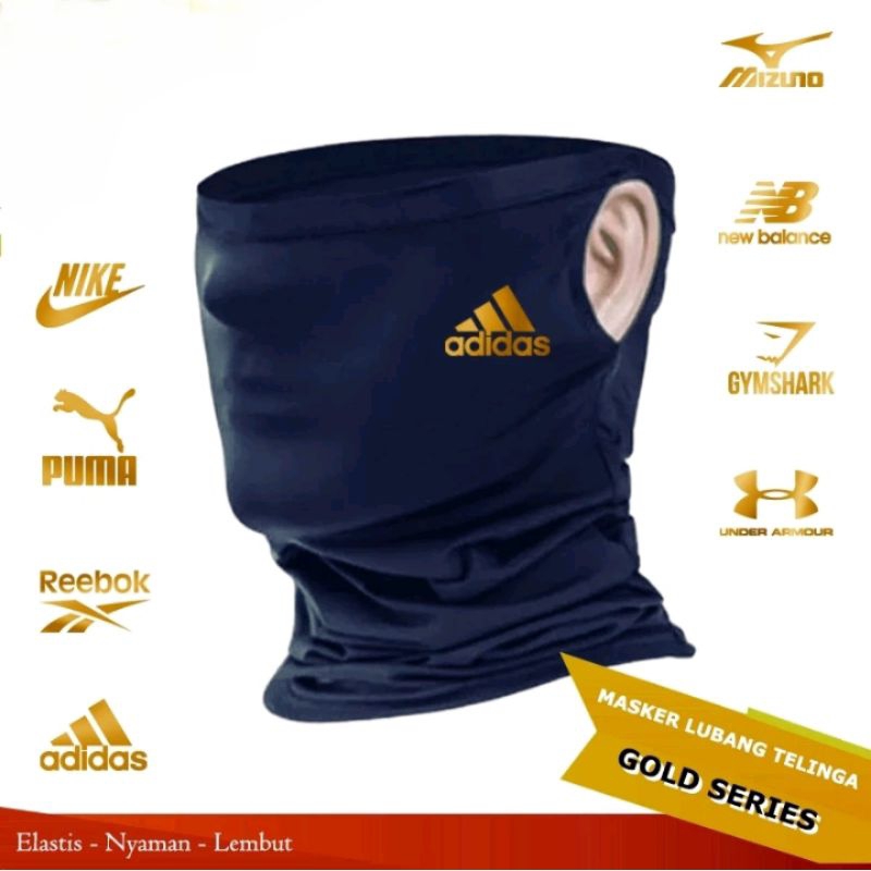 Jual Masker Buff Navy /Masker Buff Bandana Lobang kuping -Logo Gold ...