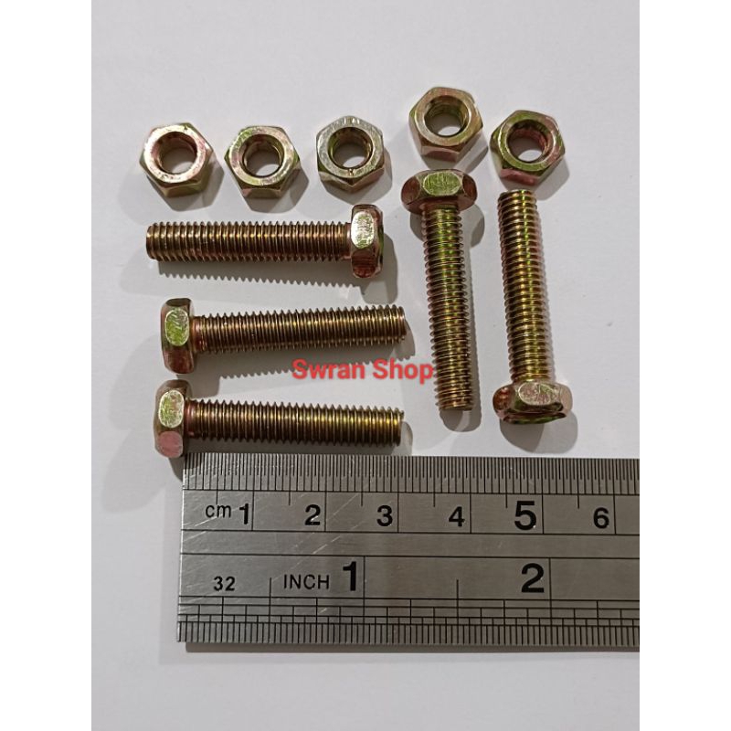 Jual Baut Mur Kuning BMK - Ukuran Baut 10/6mm x 3cm (paket 25pcs) | Shopee Indonesia
