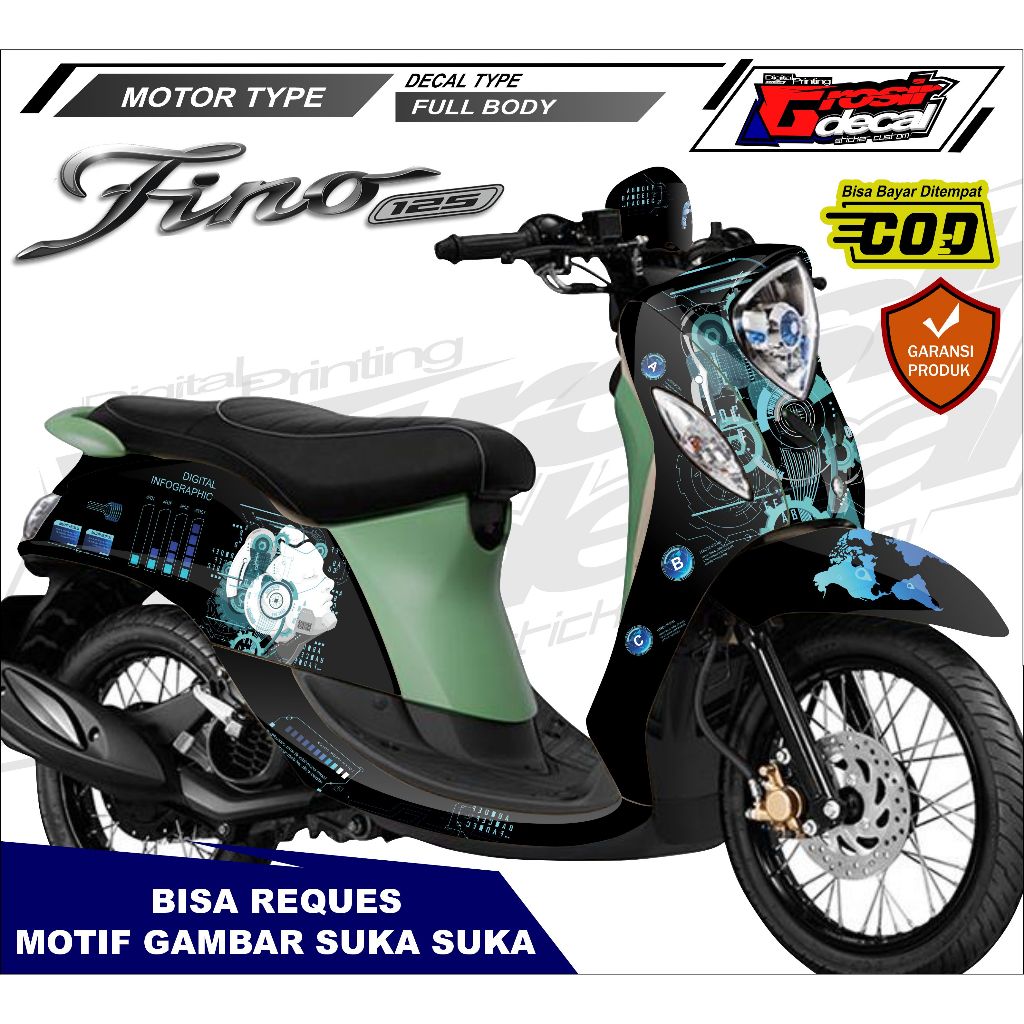 Jual Sticker Stiker Fino 125 New Hitam Keren Full Body Fullset Free ...