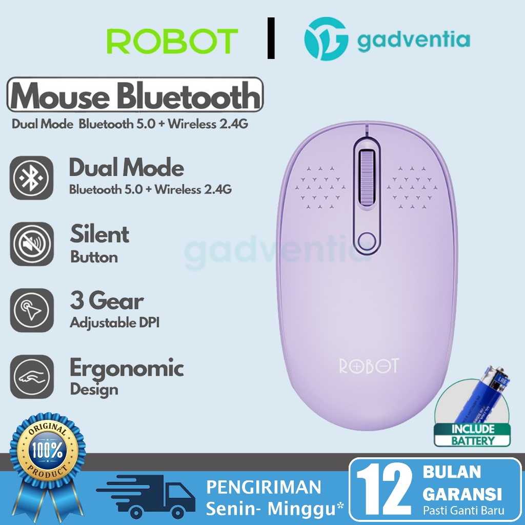 Jual ROBOT M350 M360 M390 Mouse Bluetooth BT 5.0 + Wireless 2in1 Dual ...