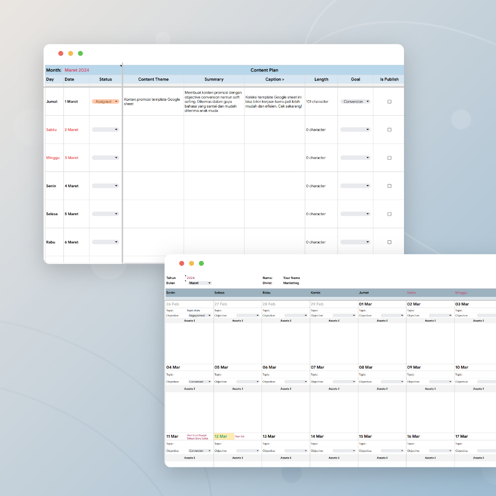Jual Digital Content Planner: Template Google Sheet Template Untuk Membuat Perencanaan Konten ...