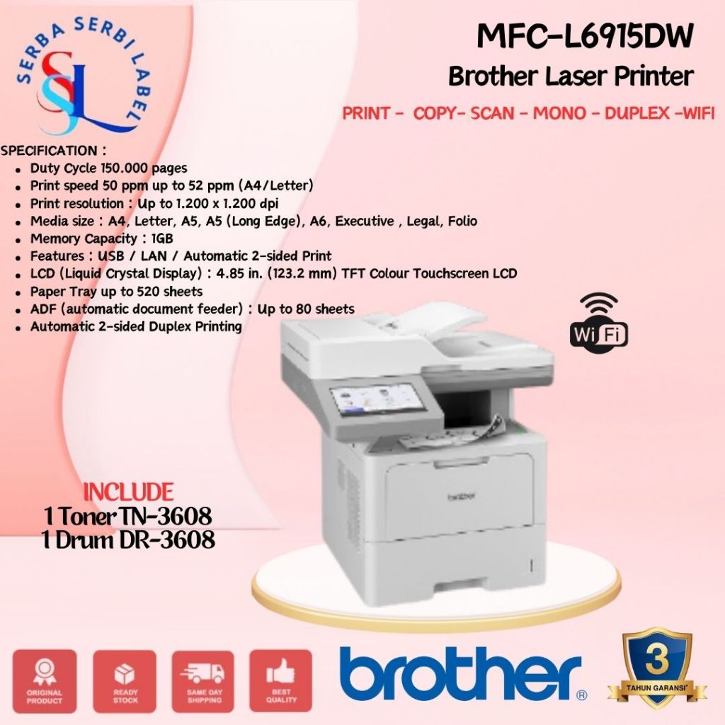 Jual Printer Brother MFC-L6915DW Monochrome Multifunction + Wireless ...