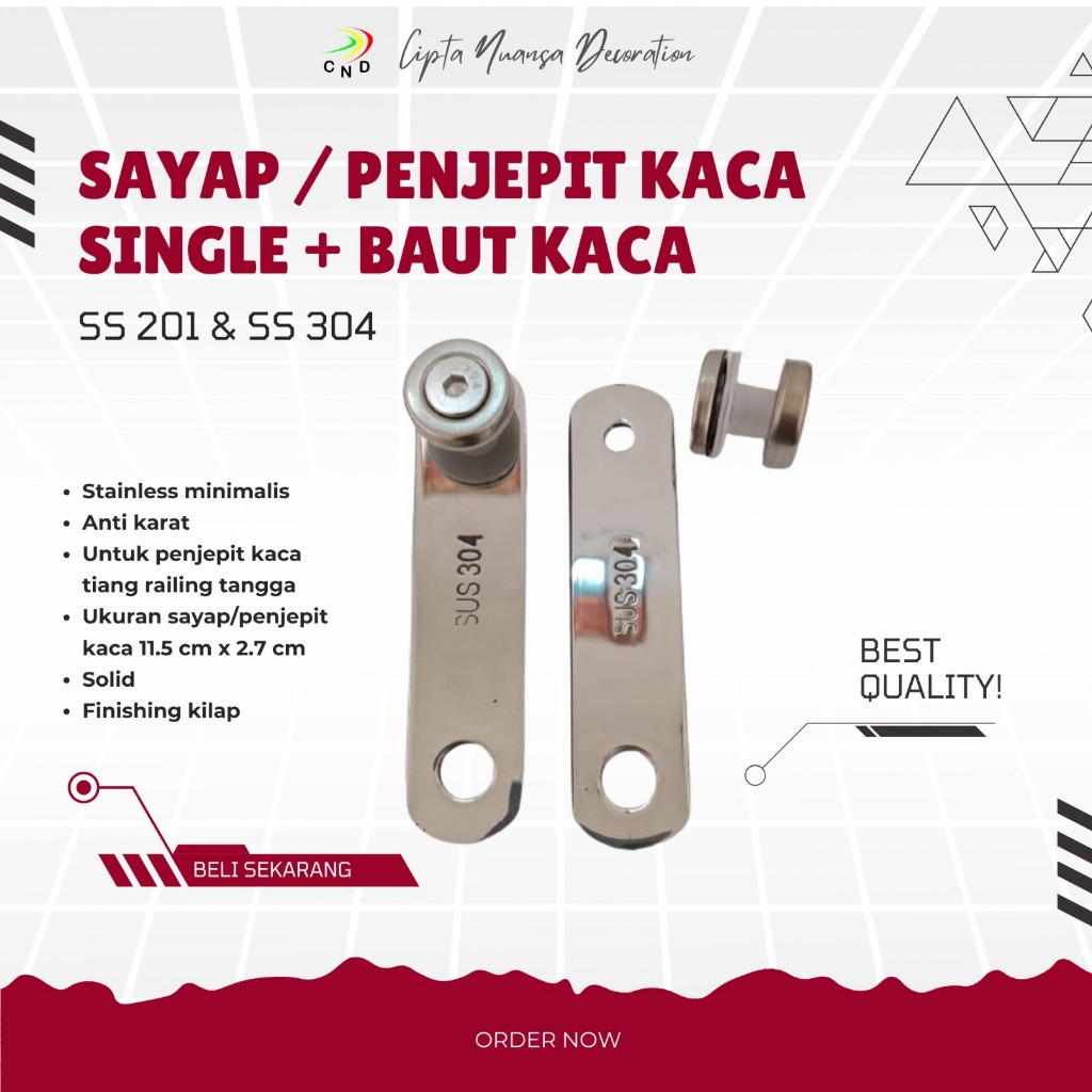 Jual Plat kupingan sayap single Ss 304 penjepit kaca railing tangga ...