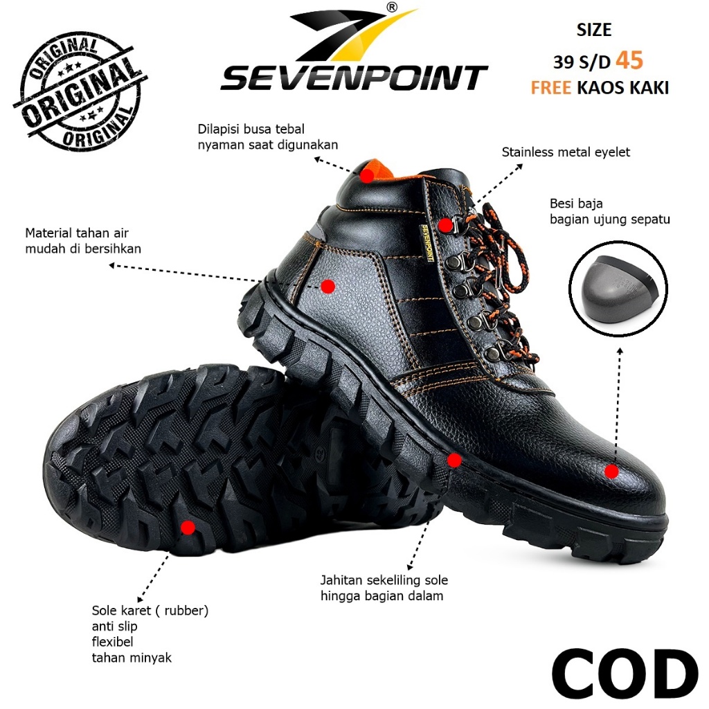 Jual Sepatu Safety Boots Wanita Pria Original Sevenpoint Septy Ujung ...
