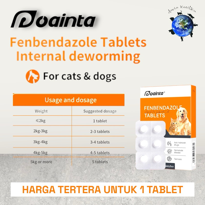Jual Puainta Fenbendasol Obat Cacing / Deworming Untuk Anjing Kucing (1 ...