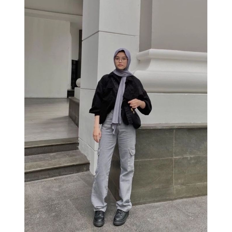 Jual (27-38) GREY HW LOOSE CARGO JEANS / ABU ABU CARGO JEANS / CELANA ...
