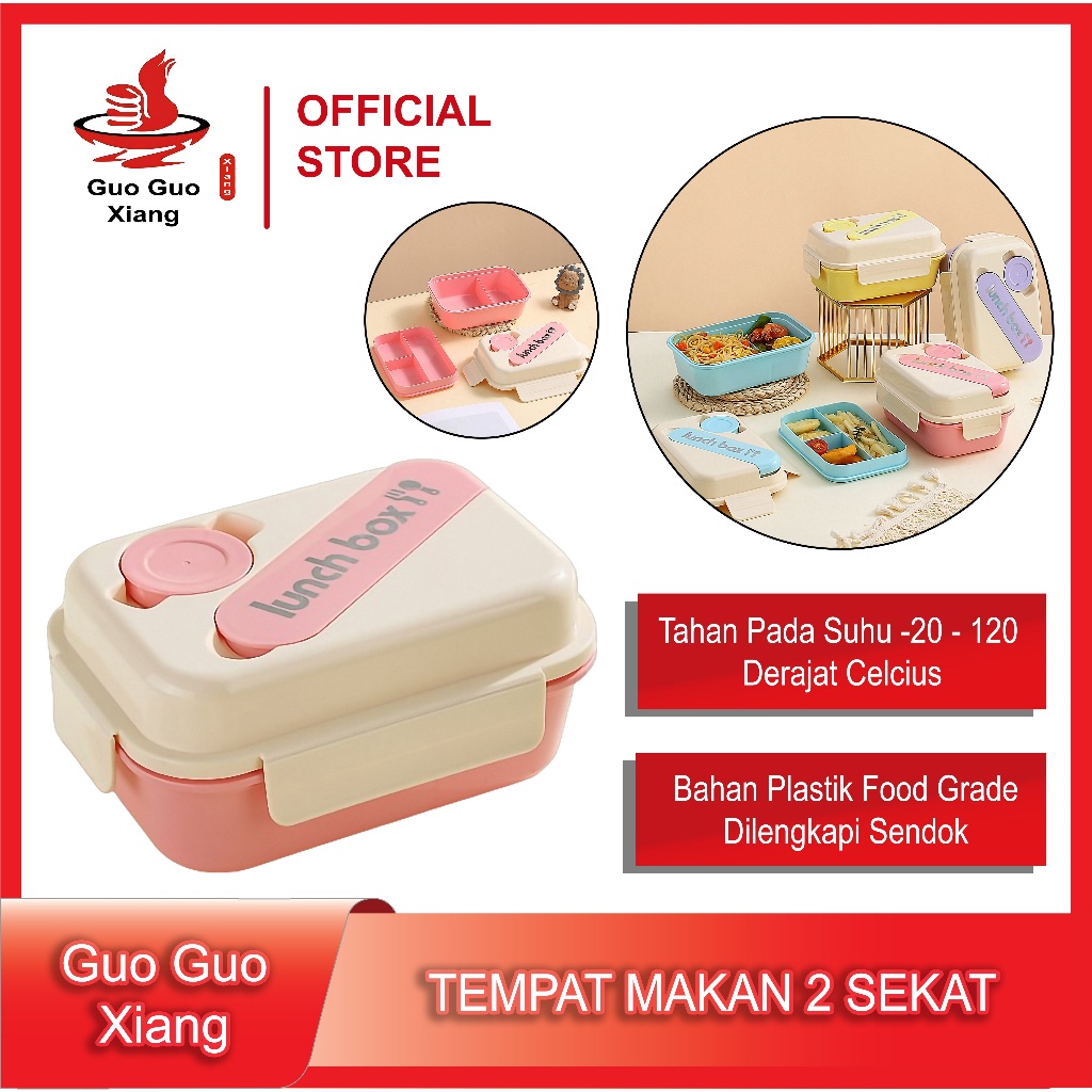 Jual Launch box Kotak Bekal Nasi Tempat Makanan Anak 2 Sekat Sekat Free ...