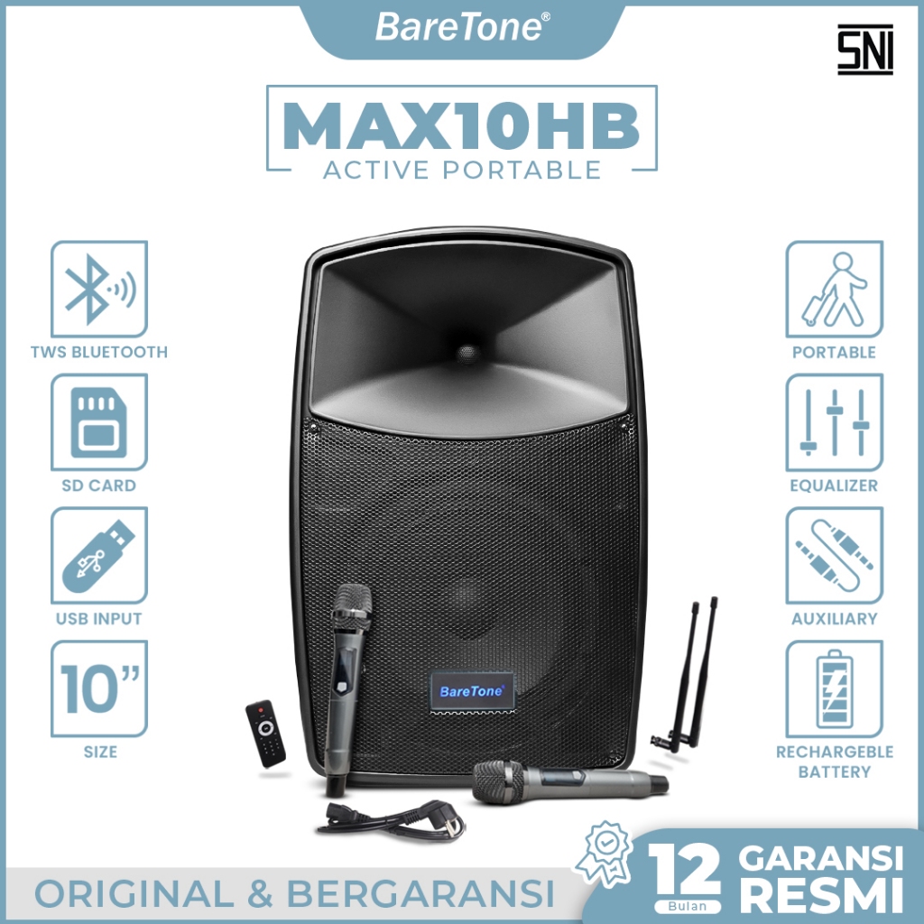 Jual BareTone Speaker Portable MAX10HB Speaker Bluetooth 10 Inch Mini ...