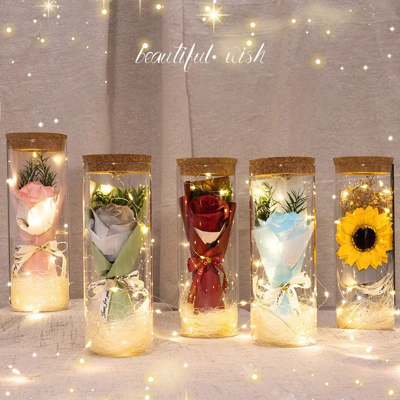 Jual Kado Hadiah Buket Bouquet Lampu Bunga Mawar Matahari Hias Plastik ...