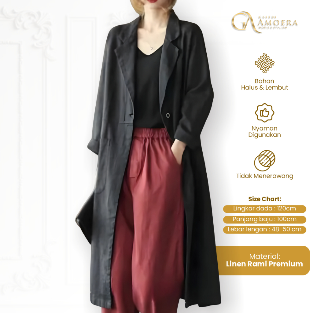 Jual Blazer Wanita Atika Korea Style Long Blezer Oversize Jas Kerja ...