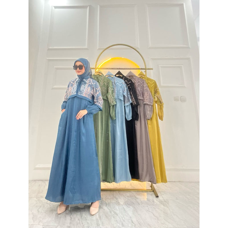 Jual gamis shimmer set hijab rompi pendek | Shopee Indonesia