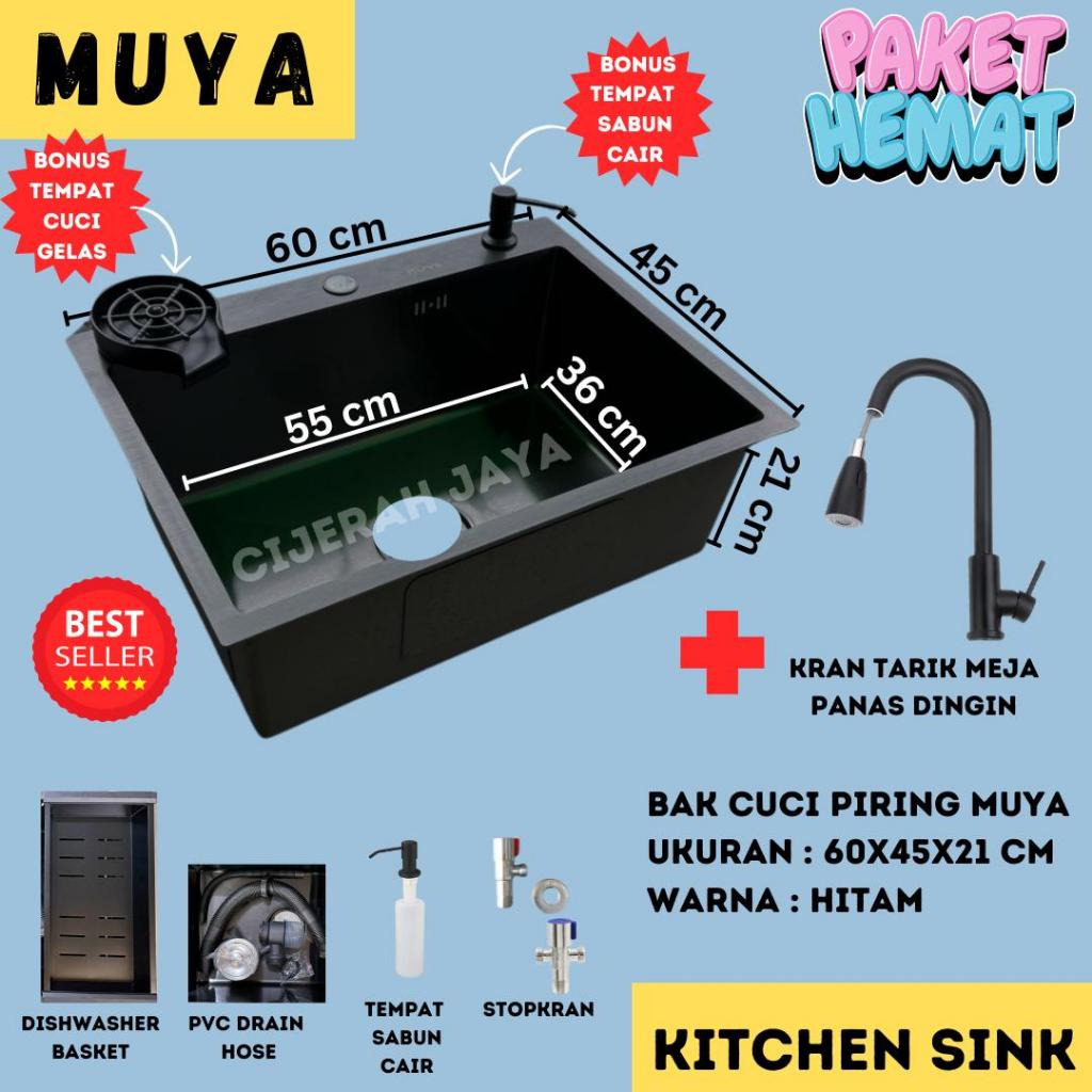 Jual PAKET KITCHEN SINK STAINLESS BLACK 60X45 / BAK CUCI PIRING KOMPLIT ...