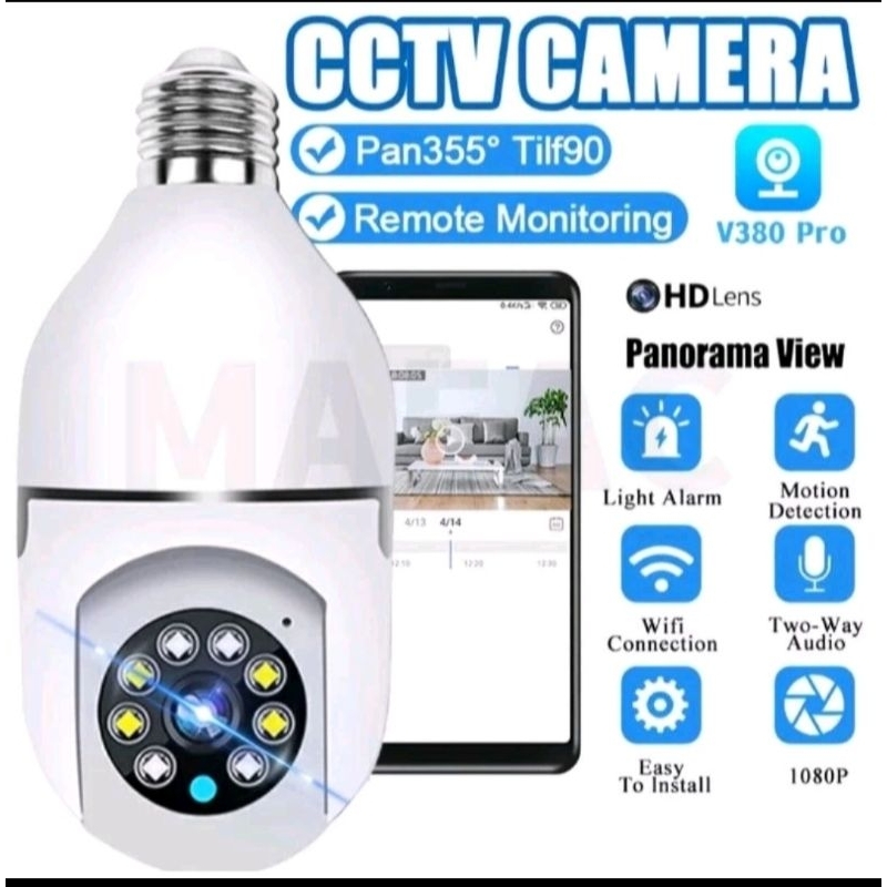 Jual cctv kamera V380 pro lampu camera wifi wireless 360 derajat ...