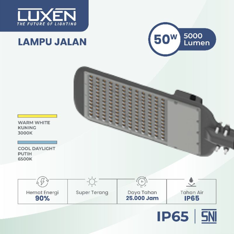 Jual LUXEN LAMPU PJU 50W 50 WATT CAHAYA PUTIH 6500K STREET LIGHT SNI ...