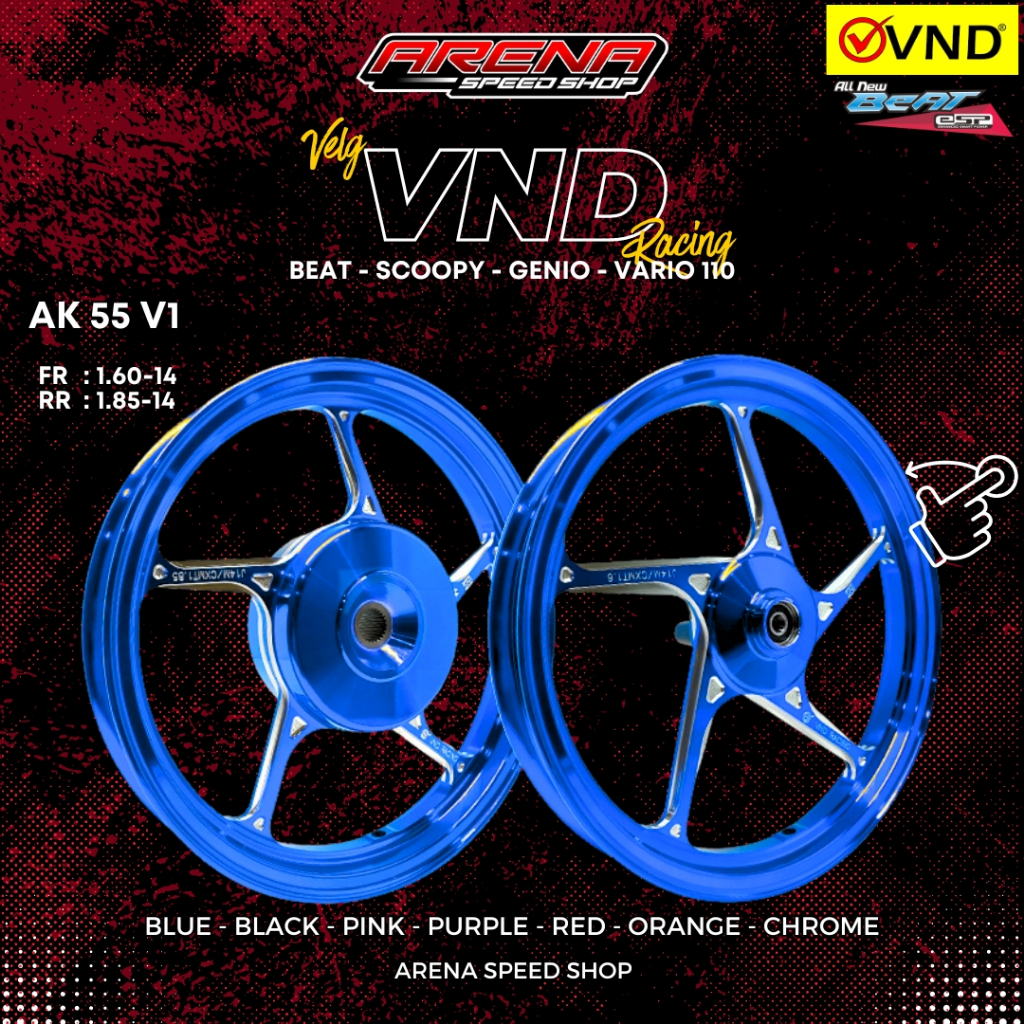 Jual VND AK 55 160x14 & 185x14 - Velg Racing Beat Vario 110 Scoopy Old Spacy Genio | Shopee ...