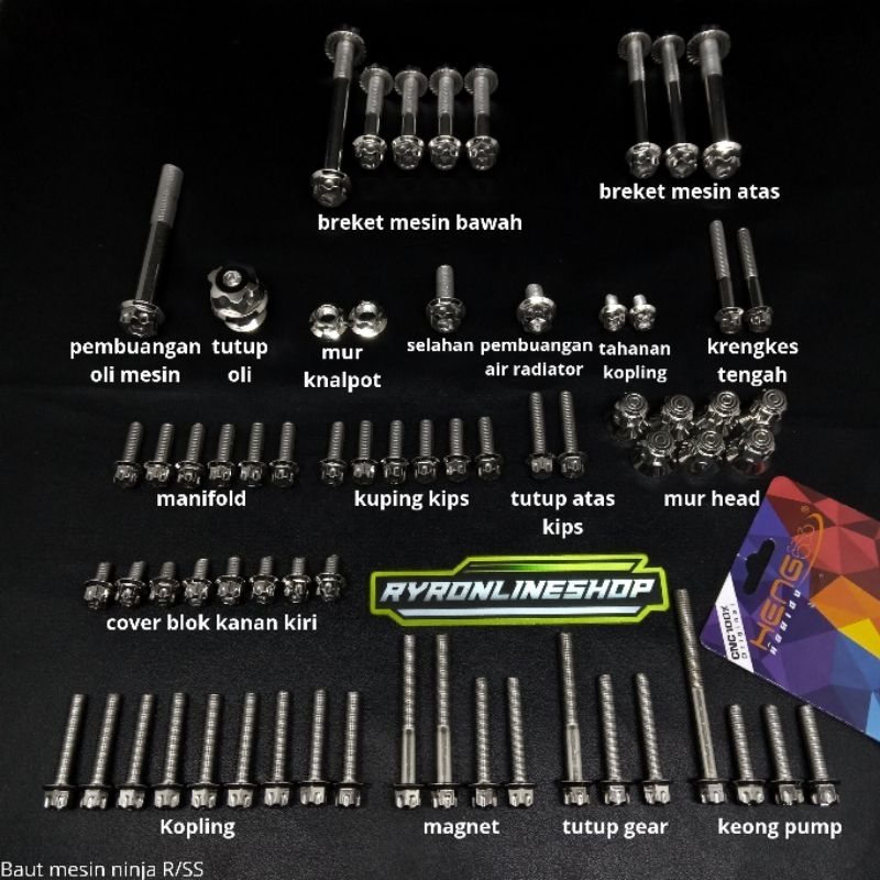 Jual full set baut mesin ninja R SS RR zx150 kiss model gs1 stainless probolt original Heng ...