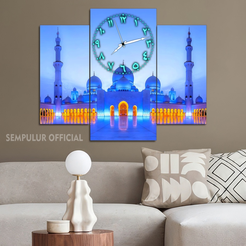 Jual Jam Ruang Tamu Muslim Mekah Madinah 50X40 Multi Panel / Jam ...