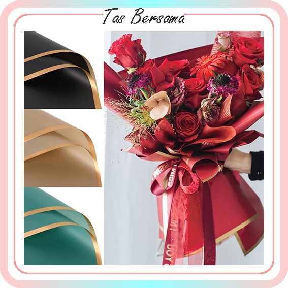 Jual Flower Wrapping Motif Line Colour & Gold Waterproof Kertas Buket ...