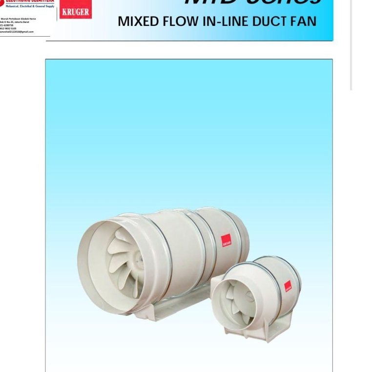 Jual Centrifugal duct inline KRUGER 5"inch MTD 125 49/33watt 2210 ...