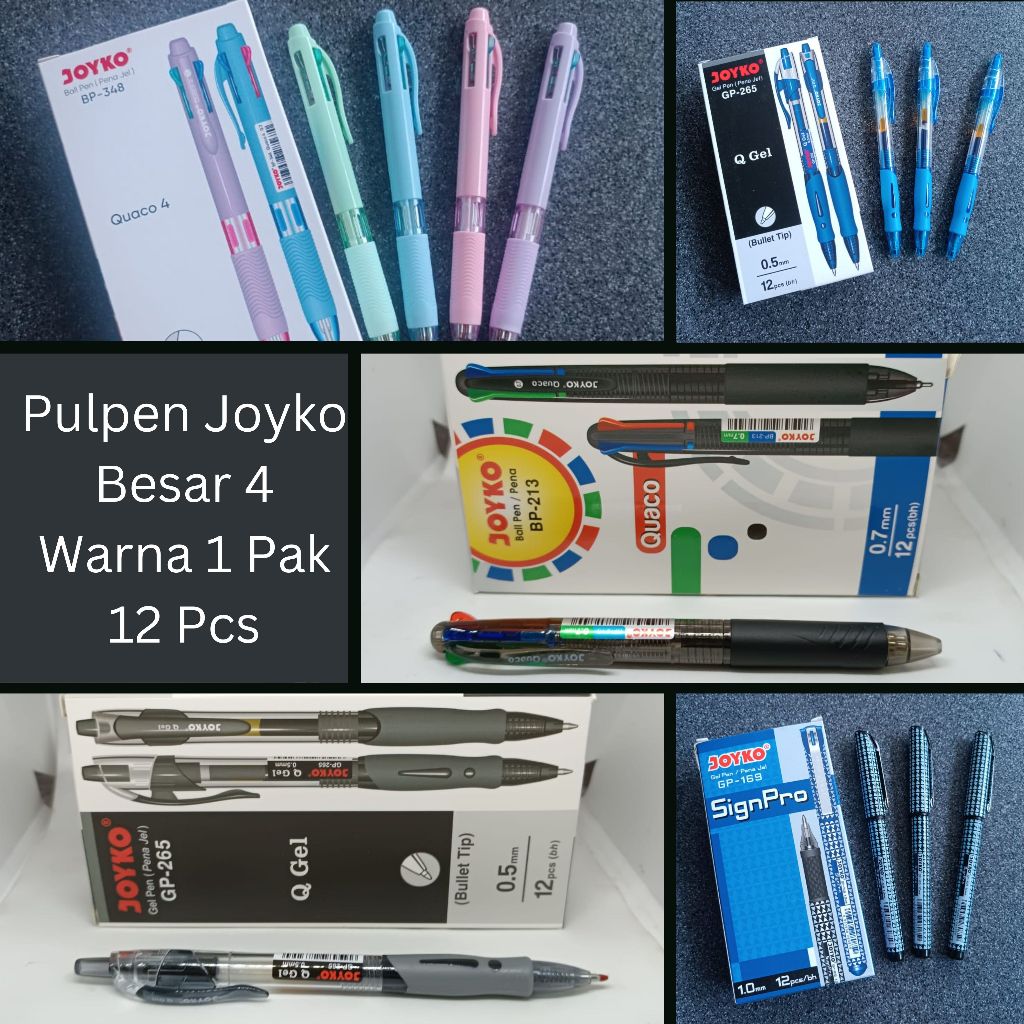 Jual PULPEN BESAR MEREK JOYKO HITAM BIRU 4 WARNA 1 PAK ISI 12PCS ...