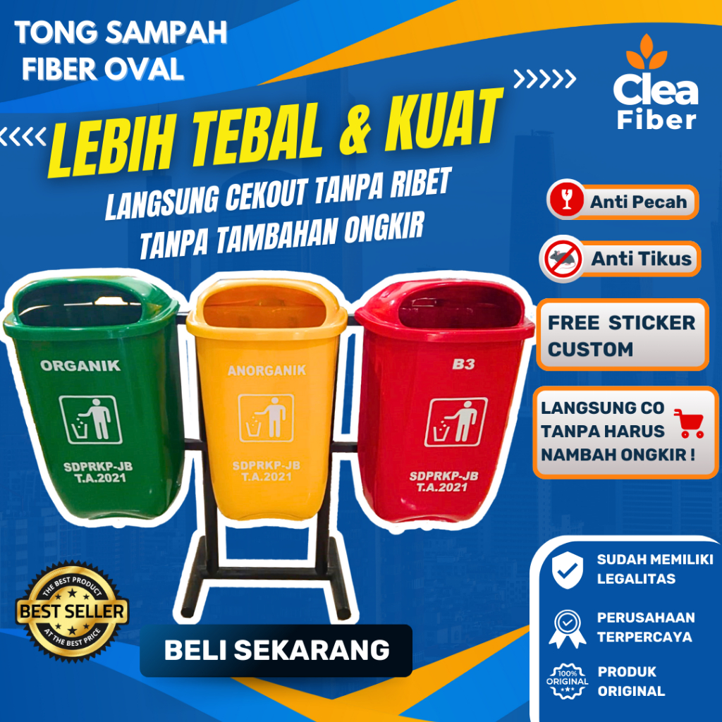 Jual TONG SAMPAH FIBER 3IN1 OVAL ORGANIK ANORGANIK, TEMPAT SAMPAH 3 ...