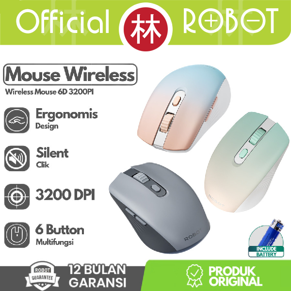 Jual Robot M370 Wireless Mouse Silent Click Optical 6D 2.4G 3200DPI ...
