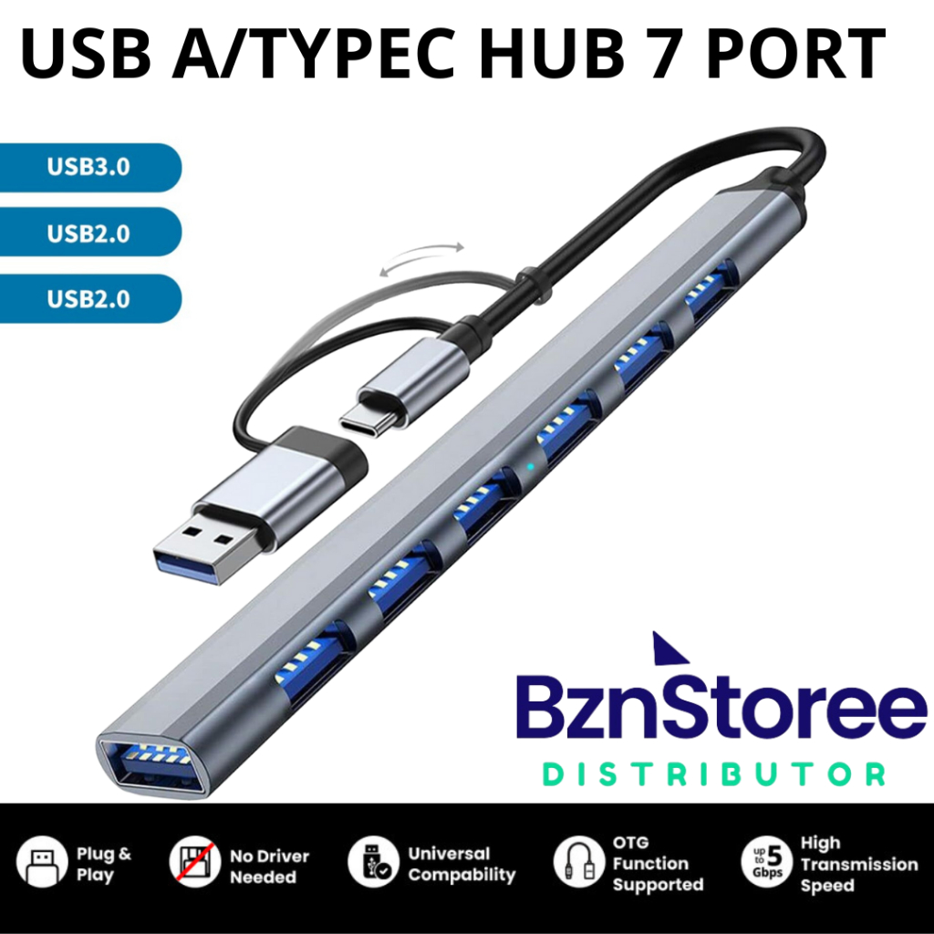 Jual Usb3.0 Hub 7 Ports 2 In 1 With Type C /USB Hub USB A - Type C to 7 ...