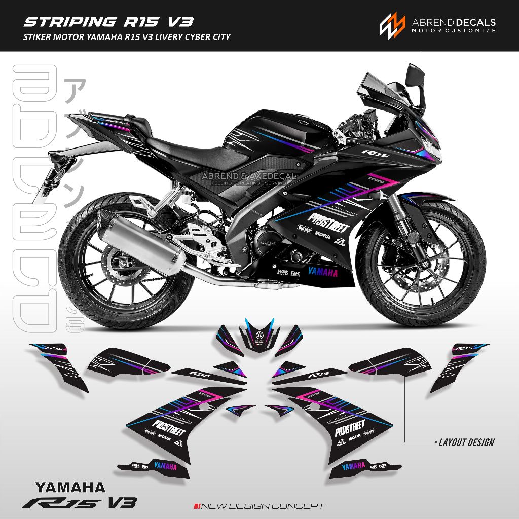 Jual STRIPING YAMAHA R15 V3 GRAFIS CYBER CITY RAINBOW / STIKER MOTOR ...