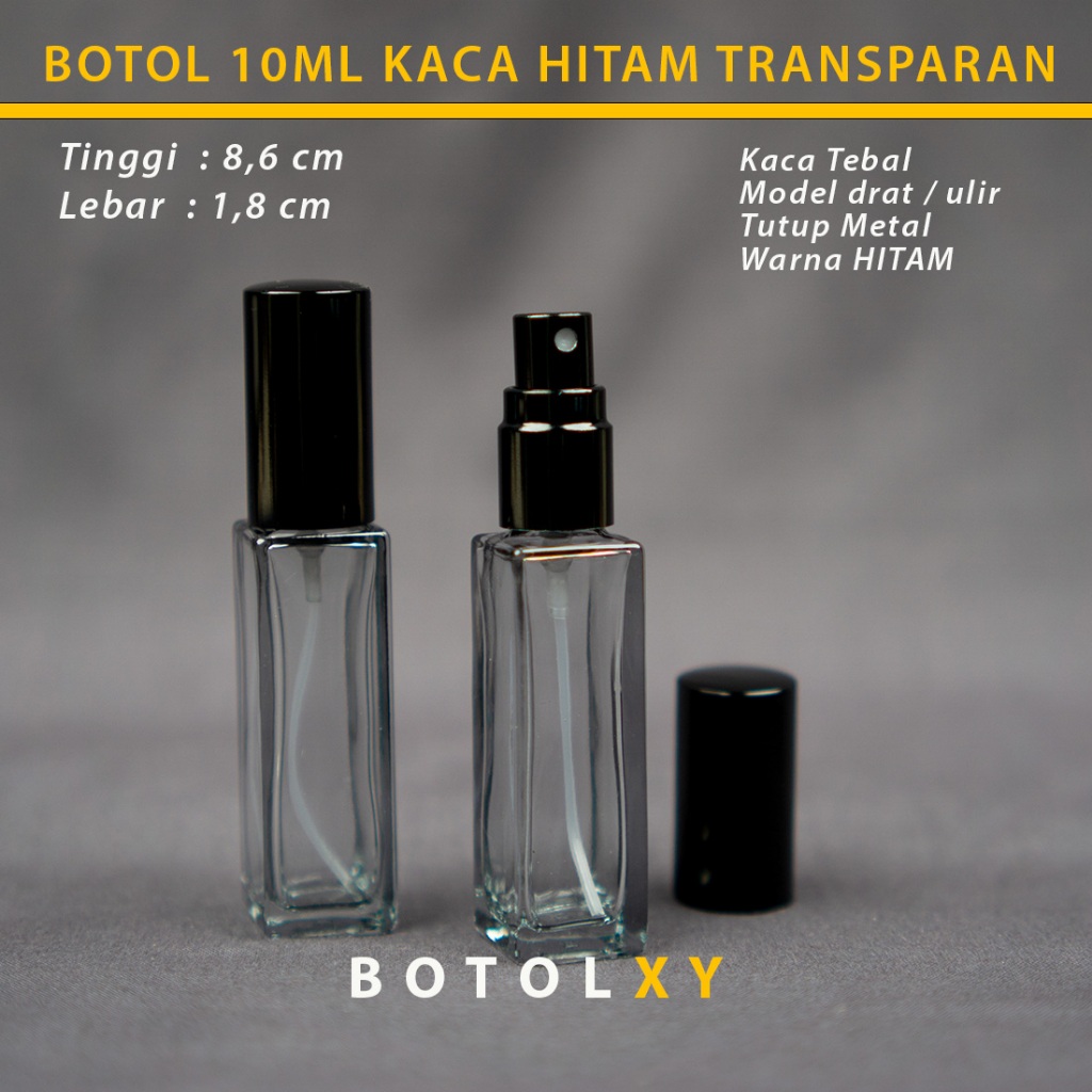 Jual Botol Spray 10ml Kaca Kotak Tebal HITAM TRANSPARAN Parfum Tutup ...