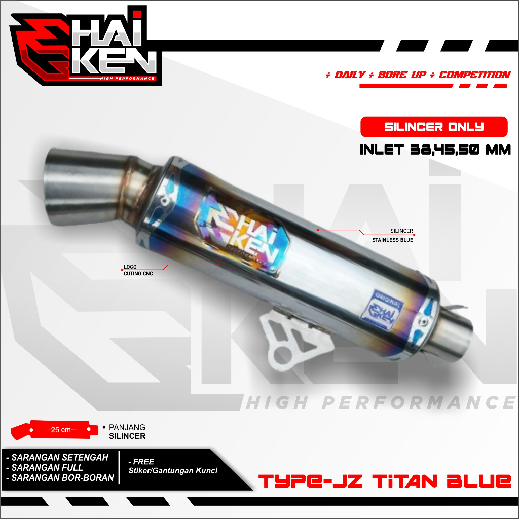 Jual Haiken special edition type jz titan blue silincer knalpot samlong original inlet 38 mm ...