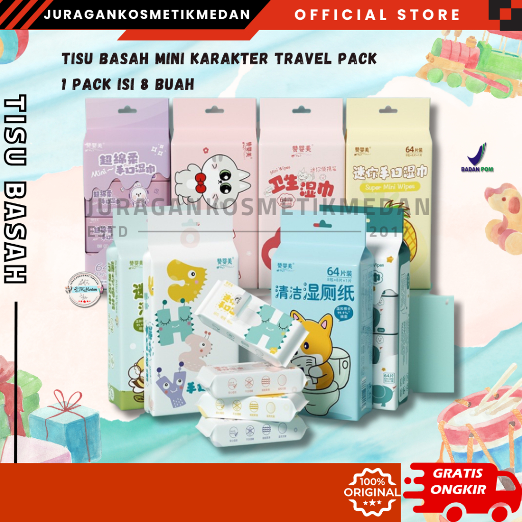 Jual TISU BASAH MINI TRAVEL TISSUE BASAH LUCU MINI KARAKTER HEWAN ...