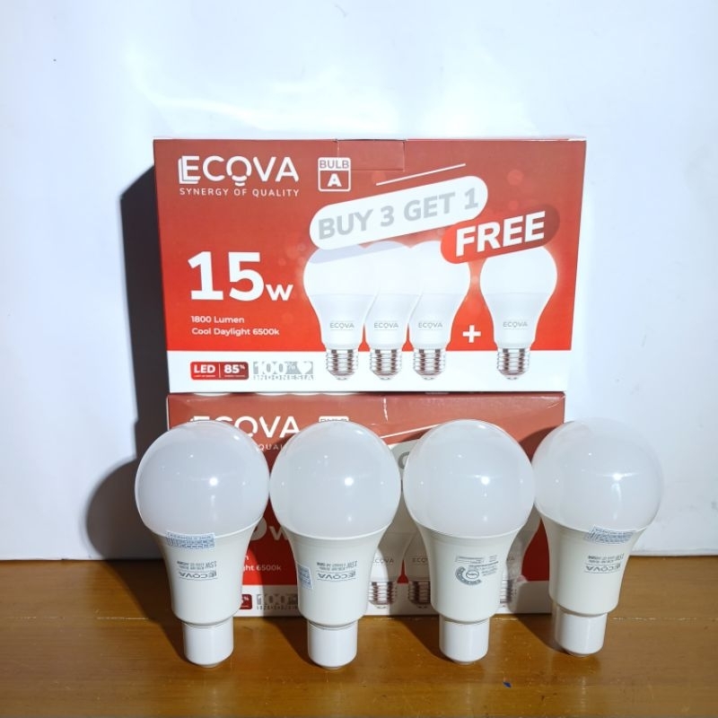 Jual Lampu paket pack bohlam led ecova 15 Watt 15W 3 gratis 1 - PUTIH | Shopee Indonesia