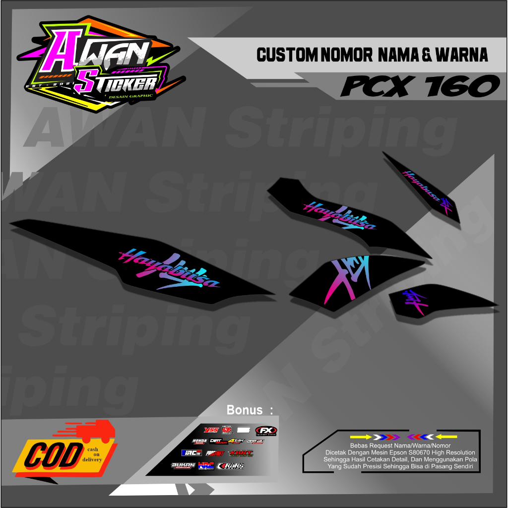 Jual Stiker Transparan STRIPING TRANSPARAN PCX 160 DESAIN FONT HAYABUSA ...