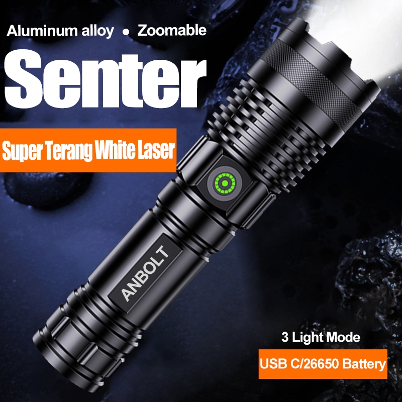 Jual Anbolt A55 Senter LED Super Terang 90000 lumens USB C Rechargeable Senter Anti Air Zoomable ...