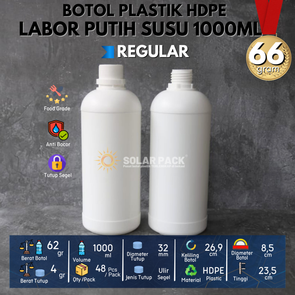 Jual Botol plastik HDPE 1liter 1000ml labor agro putih susu minuman madu kimia handsanitizer ...